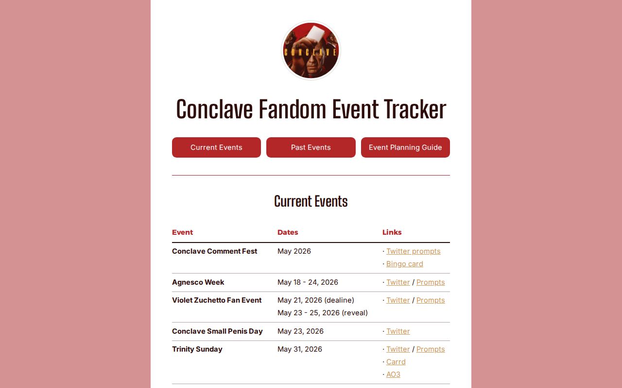 Conclave Fandom Event Tracker